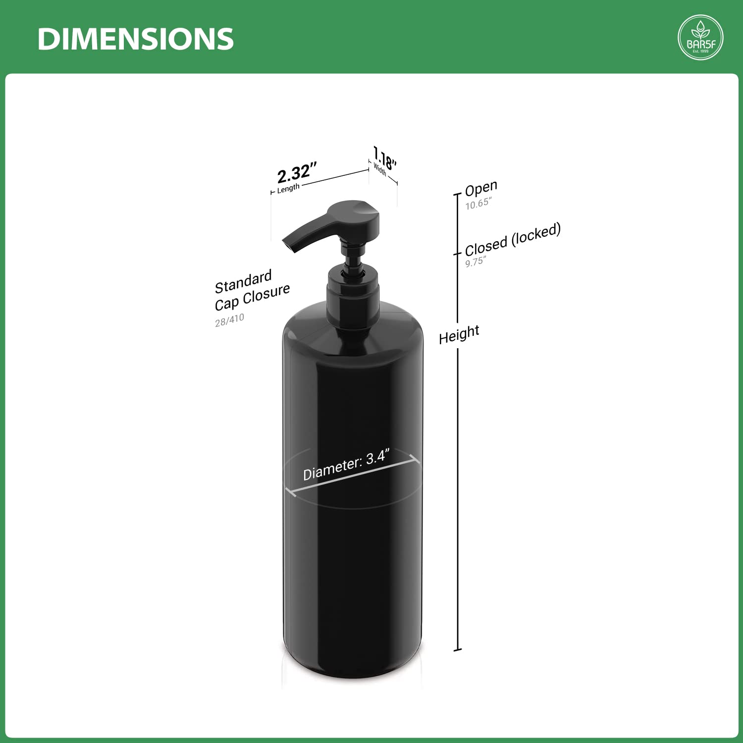 Bar5F Empty Shampoo Bottle with Pump, Black, 33.8 Ounce (1 Liter), Pack of 2