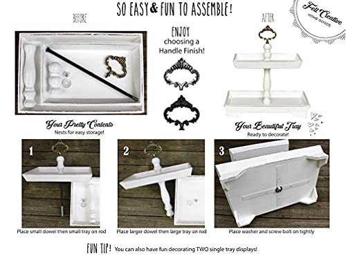 Felt Creative Home Goods Rustic Wood Two Tiered Tray, Rectangle 2 Tier Serving Tray for Coffee Bar, Kitchen Counter, Dining Room Table, Cupcake Stand, Holiday and Farmhouse Decor (Rustic Brown)