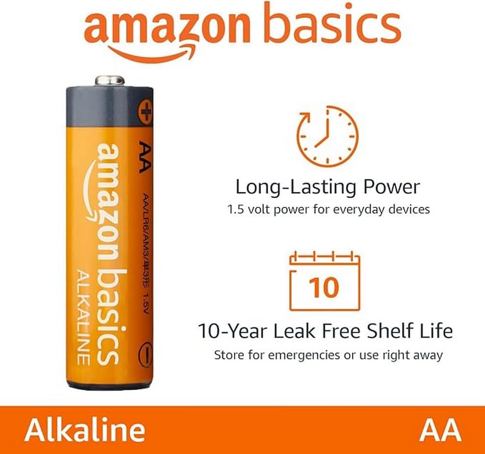 Amazon Basics 100 Pack AA High-Performance Alkaline Batteries, 10-Year Shelf Life, Easy to Open Value Pack & 12 Pack C Cell All-Purpose Alkaline Batteries, 5-Year Shelf Life, Easy to Open Value Pack