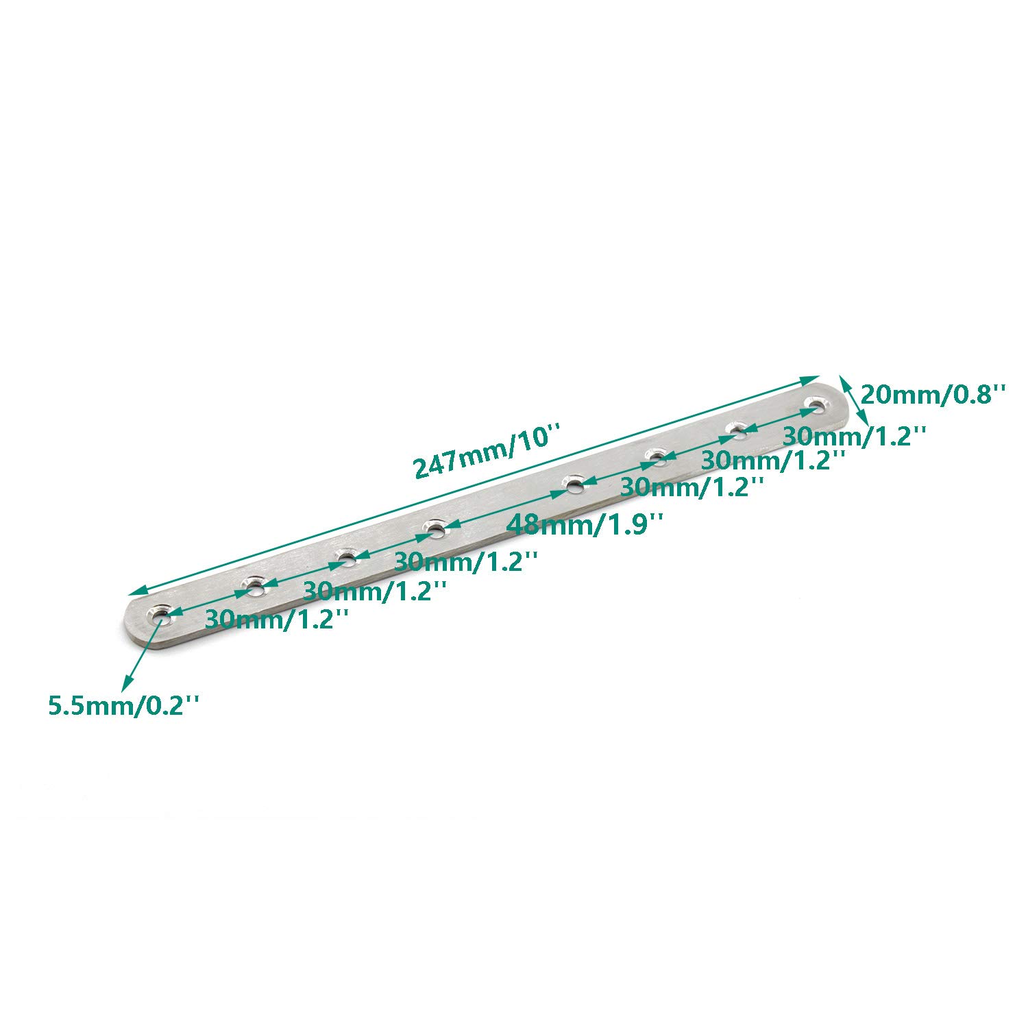 4 Pack Flat Mending Plate for Wood,ULIFESTAR Stainless Steel Straight Brackets 250mm / 10" Length 8 Screw Hole Flat Repair Fixing Wood Brace Joining Plates Connector with Fixing Screws
