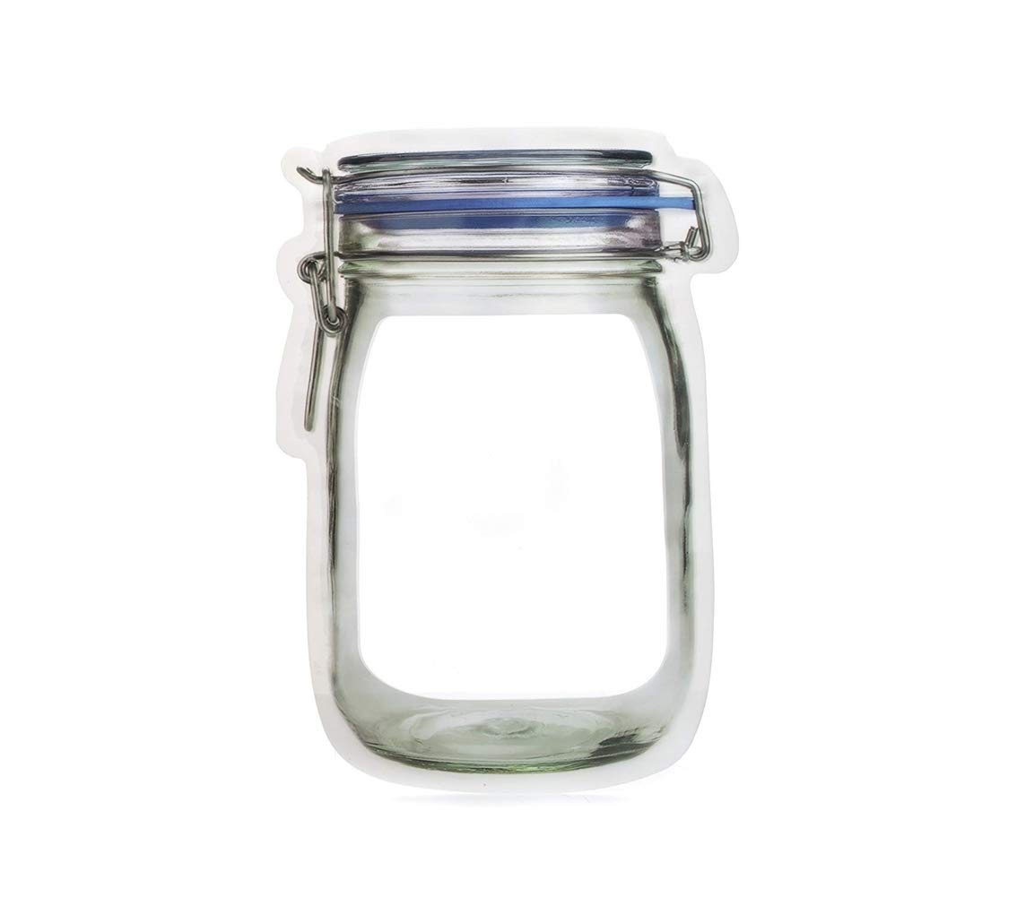 10Pcs Mason Jar Pattern Food Storage Bag Reusable Portable Stand Up Smell Proof Ziplock Bags Snack Saver Container Retail Package Bag Frosted Pouches Blue 9.6×6.7in (24.5×17.5cm)