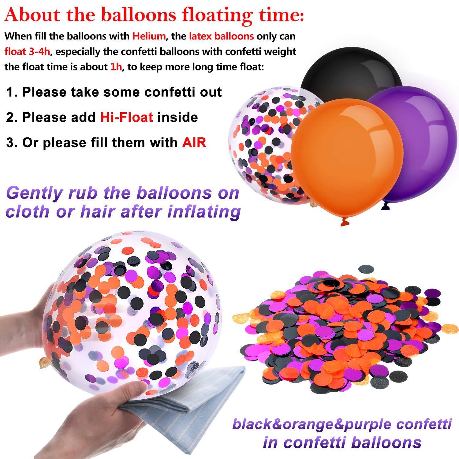 105 Pieces Halloween Round Latex Balloons Confetti Balloons for Halloween Decoration, 12 Inch
