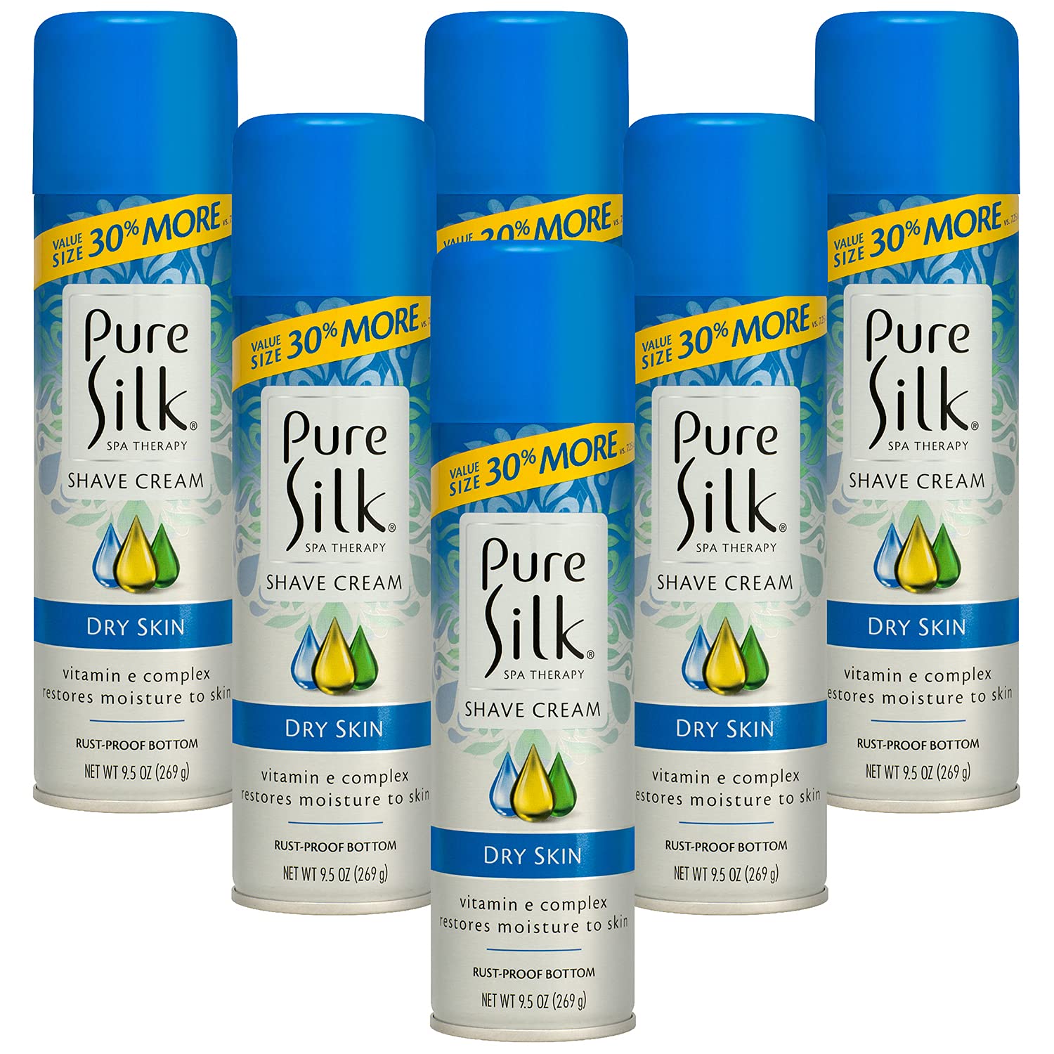 Value Size - Pure Silk Dry Skin Treatment Spa Therapy Shave Cream, 9.5 Ounces (Pack of 6)
