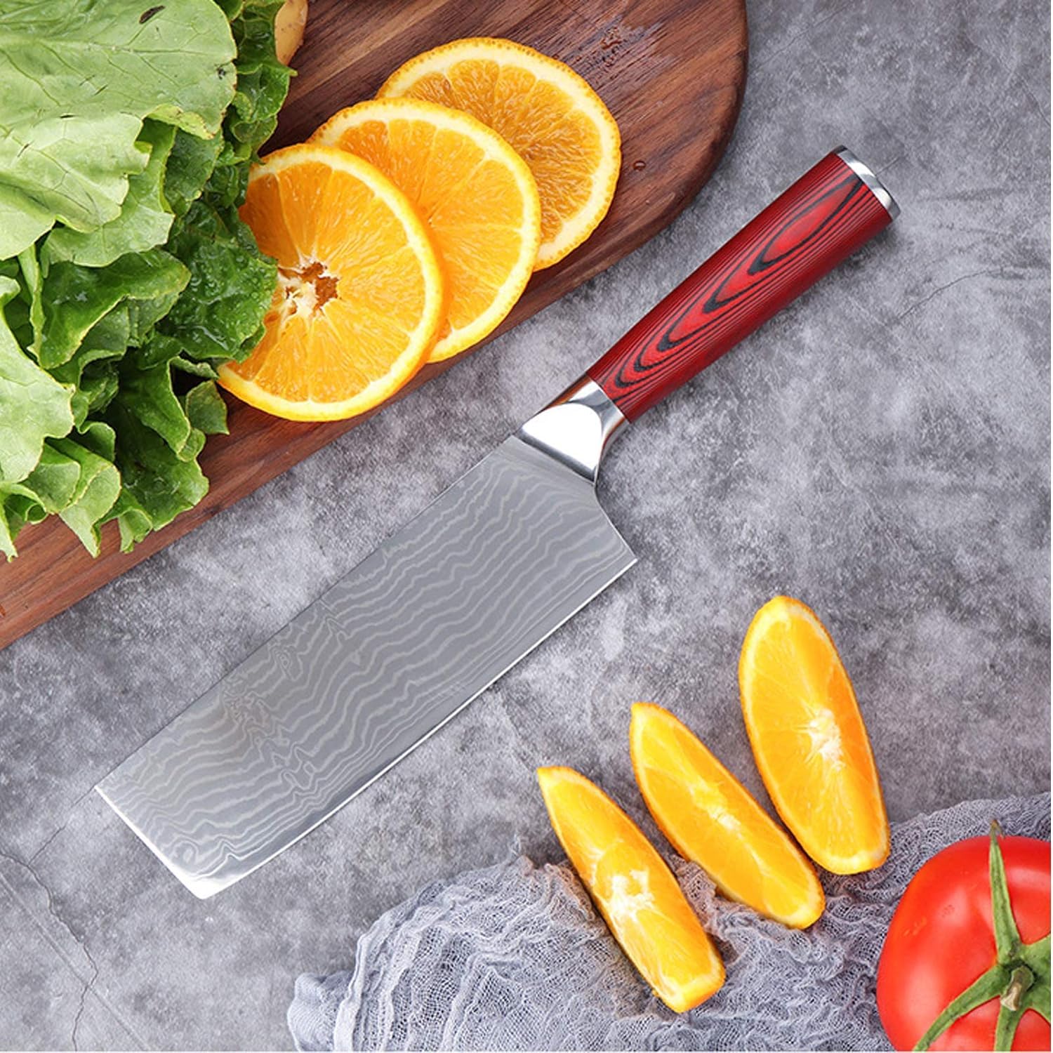 Jasni Chef Knife Professional High Carbon VG10 Damascus Steel Nakiri Knives Japanese 7 Inch Kitchen Knife, Fruit and Vegetable Chefs Knife, Ultra Sharp 67-Layer Forged Blade Knife