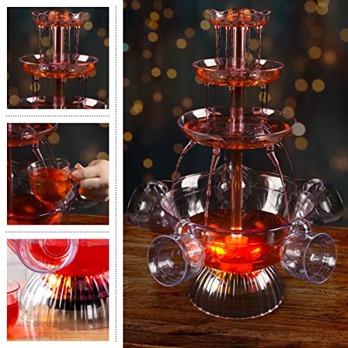 3-Tier Party Drink Dispenser β 1.5-Gallon Punch Fountain with LED Light Base and 5 Cups β Juice, Soda, or Mimosa Tower by Great Northern Party, Red
