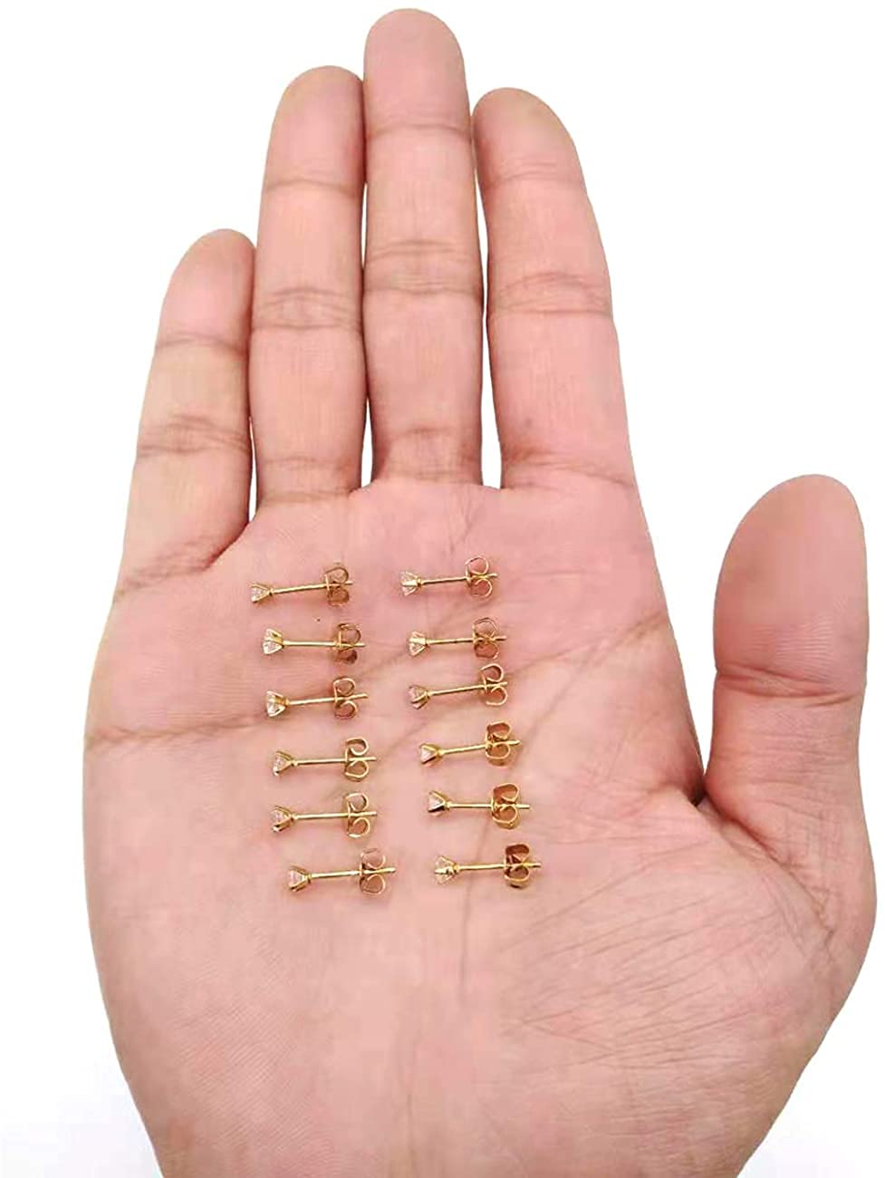 14K Gold Plating Tiny 3MM CZ Stud Earrings Micro 20G Cartilage Piercing Ear Studs Mini Cubic Zirconia Post Earrings for Women&Men…