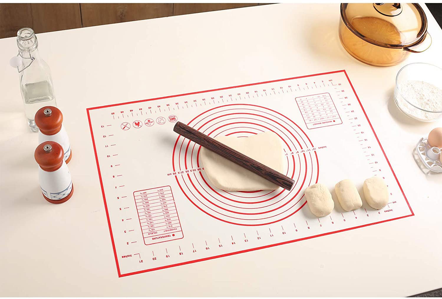 2 Pack Silicone Pastry Mat Non-Stick Pizza Baking Mat, Dough Mat for Rolling,Fondant Mat with Measurement Counter Mat, Oven Liner, Pie Crust Mat, 40*5*5cm