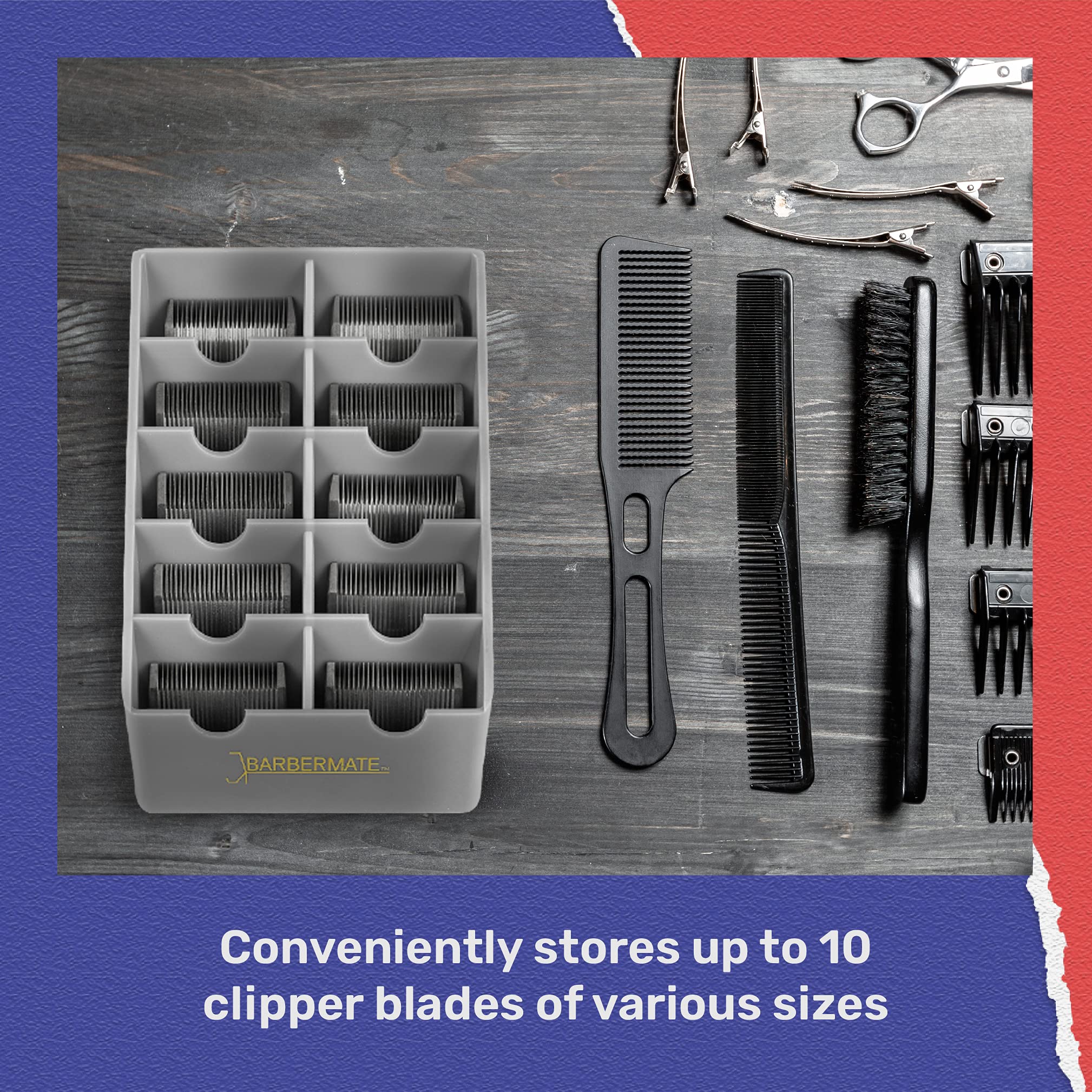 BarberMateĀ® Blade Rack Storage Tray - Holds 10 Clipper Blades (Gray)