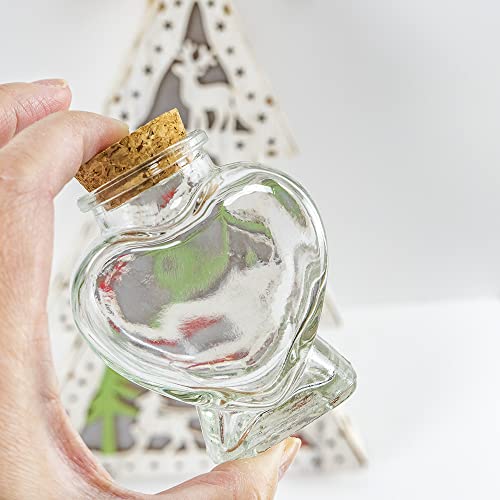 2.7 OZ Heart Shaped Glass Favor Jars with Cork Lids,Glass Wish Bottles with Cork,Decorative Glass Bottle with Cork Stopper-(80ml-6Pcs)