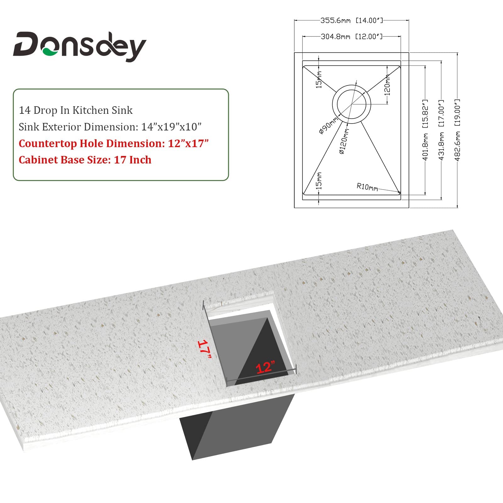 14 Bar Sink Undermount - Donsdey 14"x19" Undermount Kitchen Bar Sink 16 Gauge Stainless Steel Bar Prep RV Sink Under Counter Single Bowl Basin