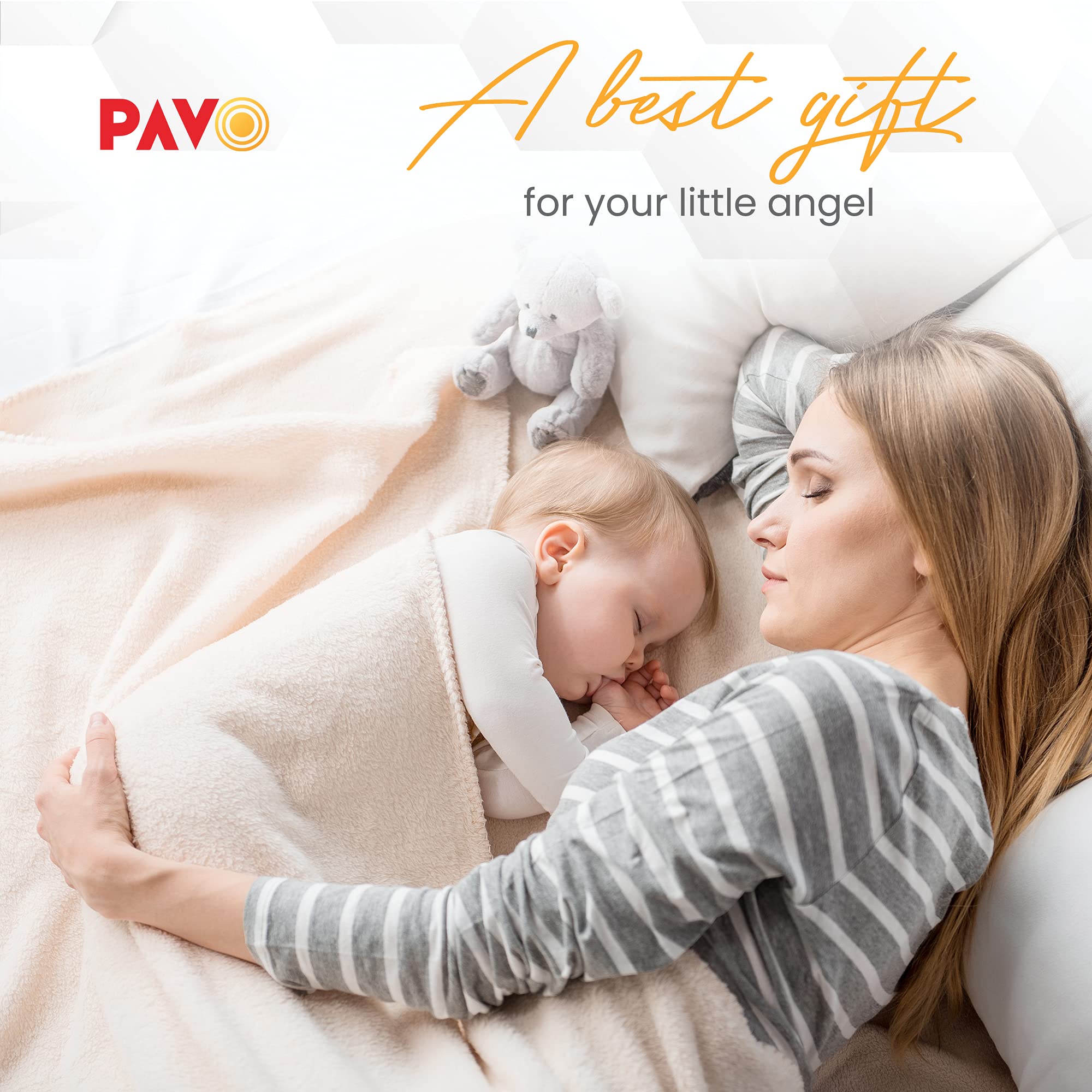 Pavo Personalized Baby Blanket with Name - Baby Teddy Bear with Moon Blanket - Includes Bib & Onesie Option - Personalized Baby Gifts for Christmas, Thanksgiving, Shower