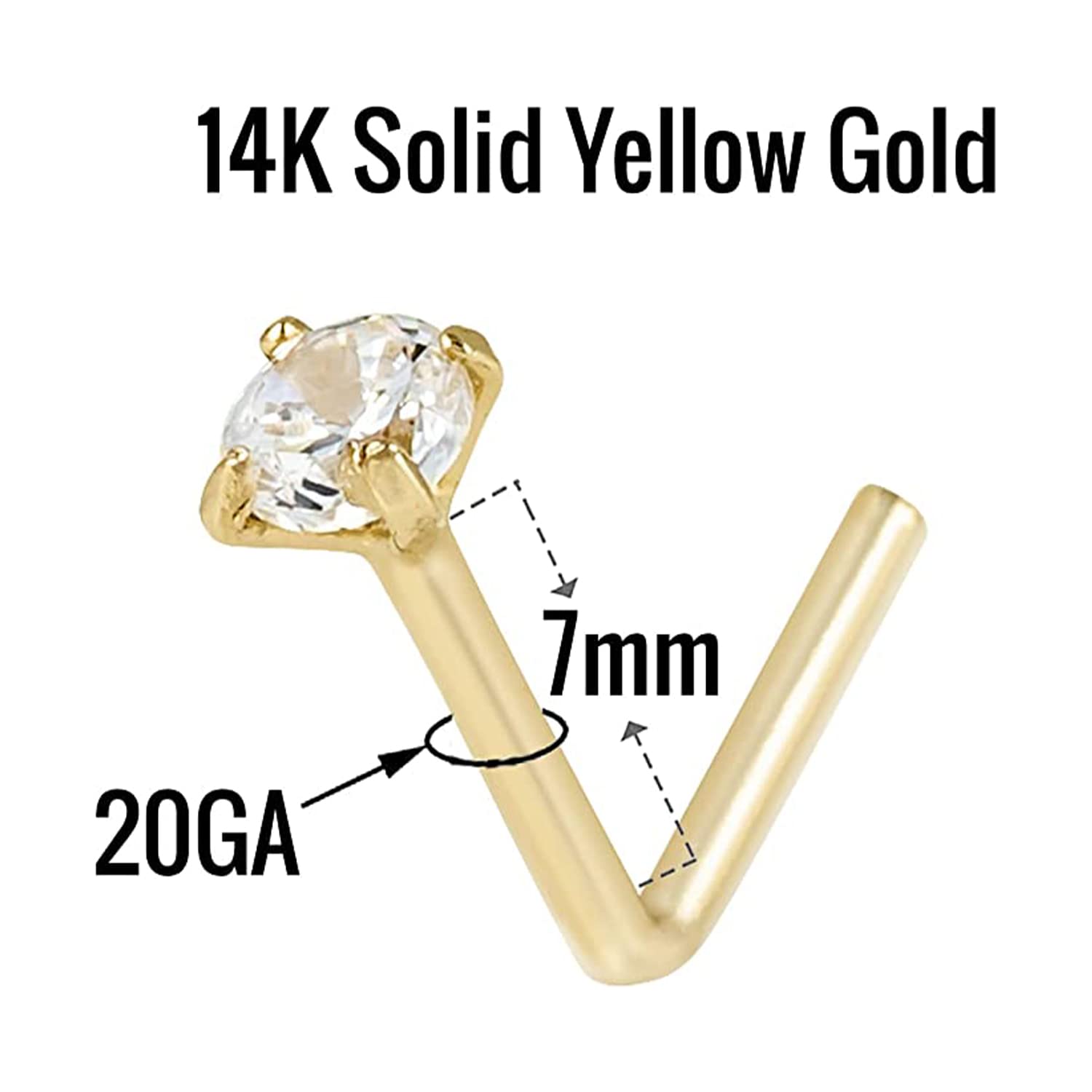 14K Solid Yellow Gold, L Shape Diamond Nose Stud, Micro Nose, Screw Nose Stud, Body Jewelry Yellow Gold (3.50 ml Natural Diamond)