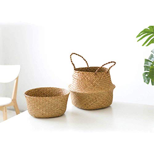 BeeGreeny Seagrass Belly Basket | Handwoven Foldable Storage Basket with Handles for Laundry, Picnic, Pot Cover, Decor | Natural, Eco-Friendly Household Items