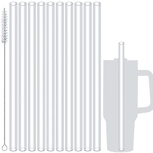 10PCS Replacement Straws for Stanley 20/30/40oz Travel Tumbler, Reusable Plastic Straws with Cleaning Brush, for Stanley Quencher Adventure, 40 oz Water Jug Accessories (30cm / 11.8inch Long)