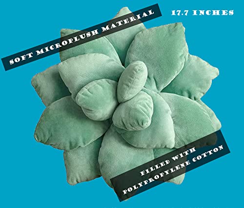 17.7in 3D Succulent Pillow, Green Plush Cactus Succulent Pillow, Green Succulent Throw Pillow for Bedroom or Living Room Home Decoration, Novelty Cactus Pillow
