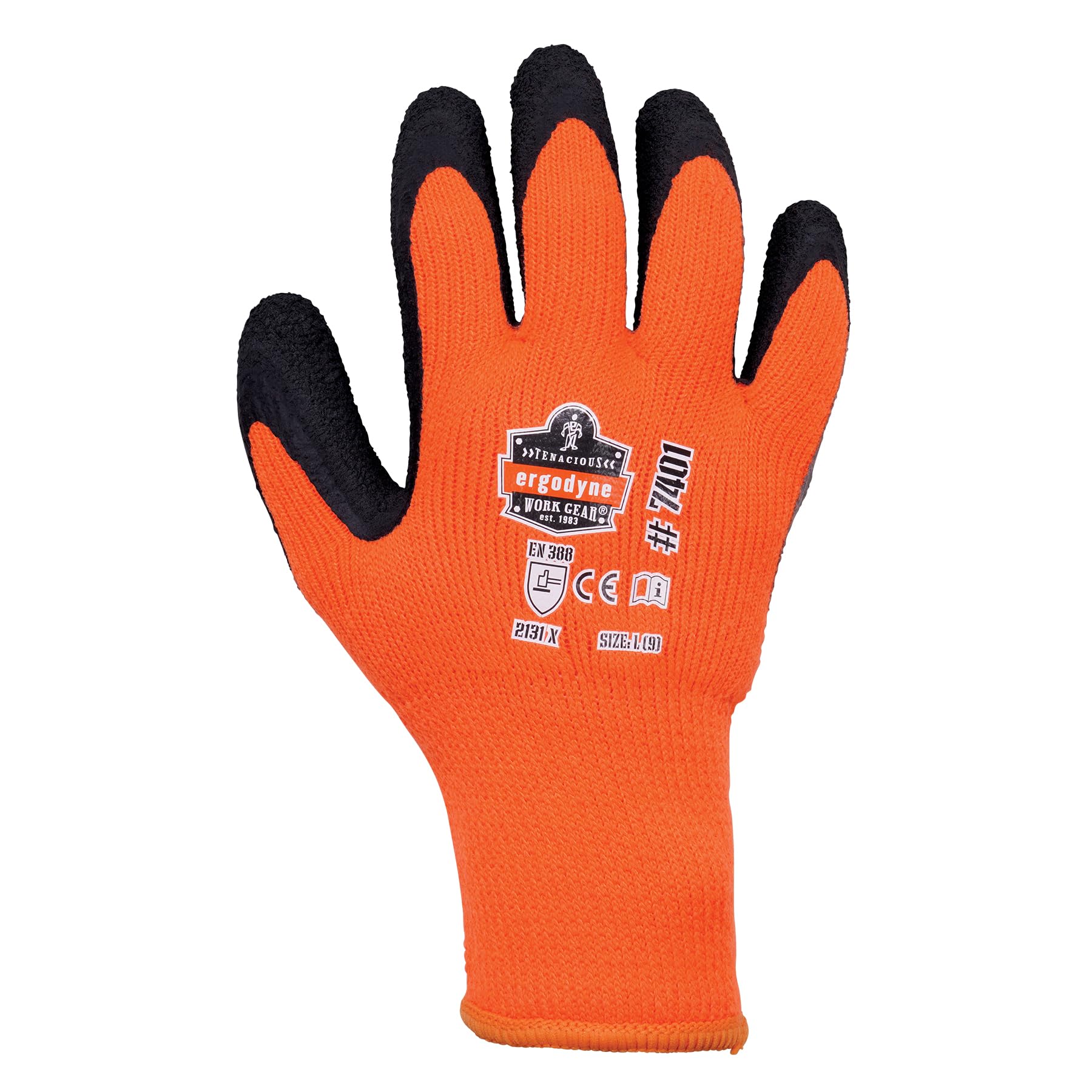 Ergodyne ProFlex 7401 Coated Winter Work Gloves, Latex Coated Palm, Thermal Fleece Lining, Orange