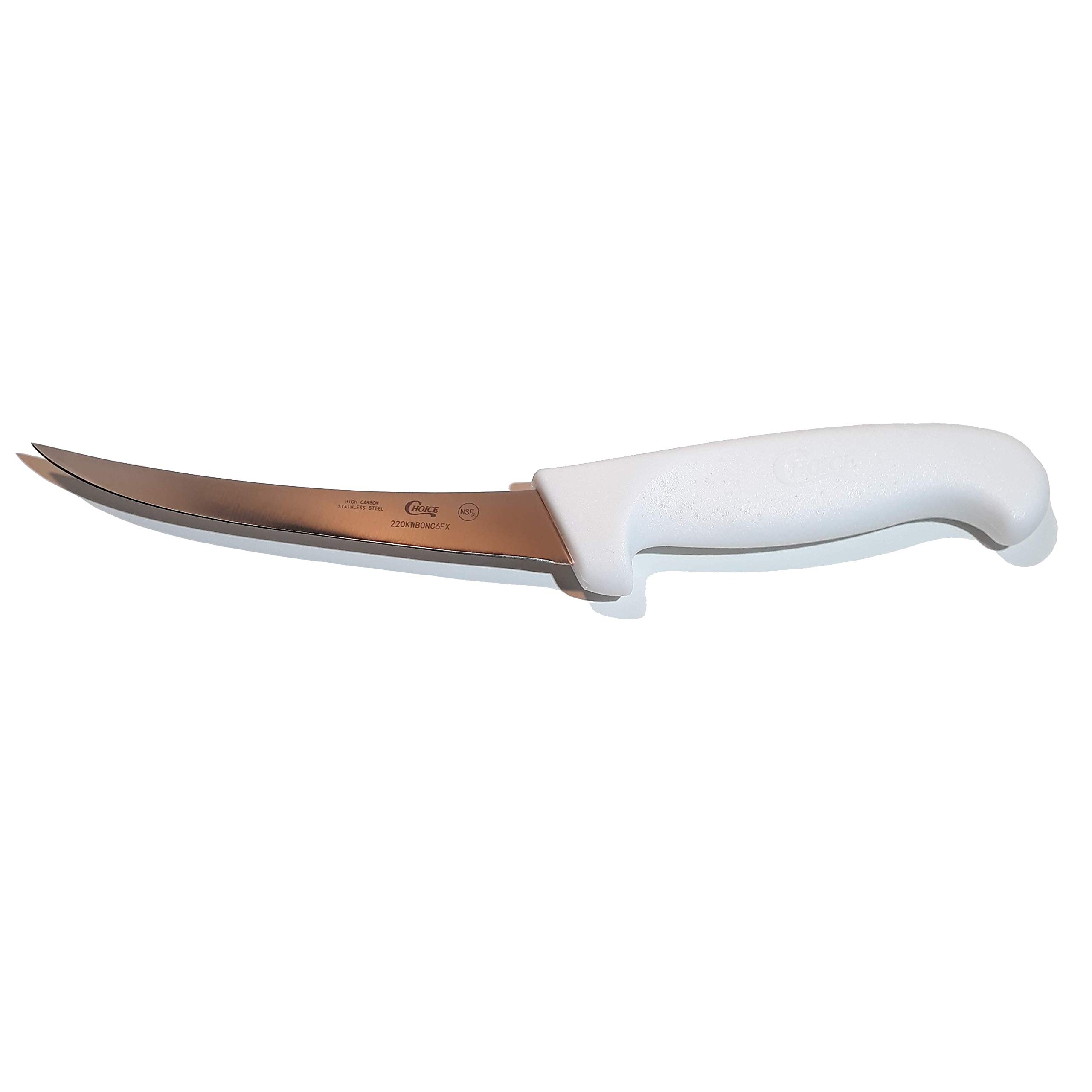 Choice 6 inch Curved Boning Kitchen Knife–Restaurant Quality Deboning Knife-Flexible Trimming Knife - Sharp Stainless Steel -Culinary Chefs Choice - White Ergonomic Handle -Comfortable Grip