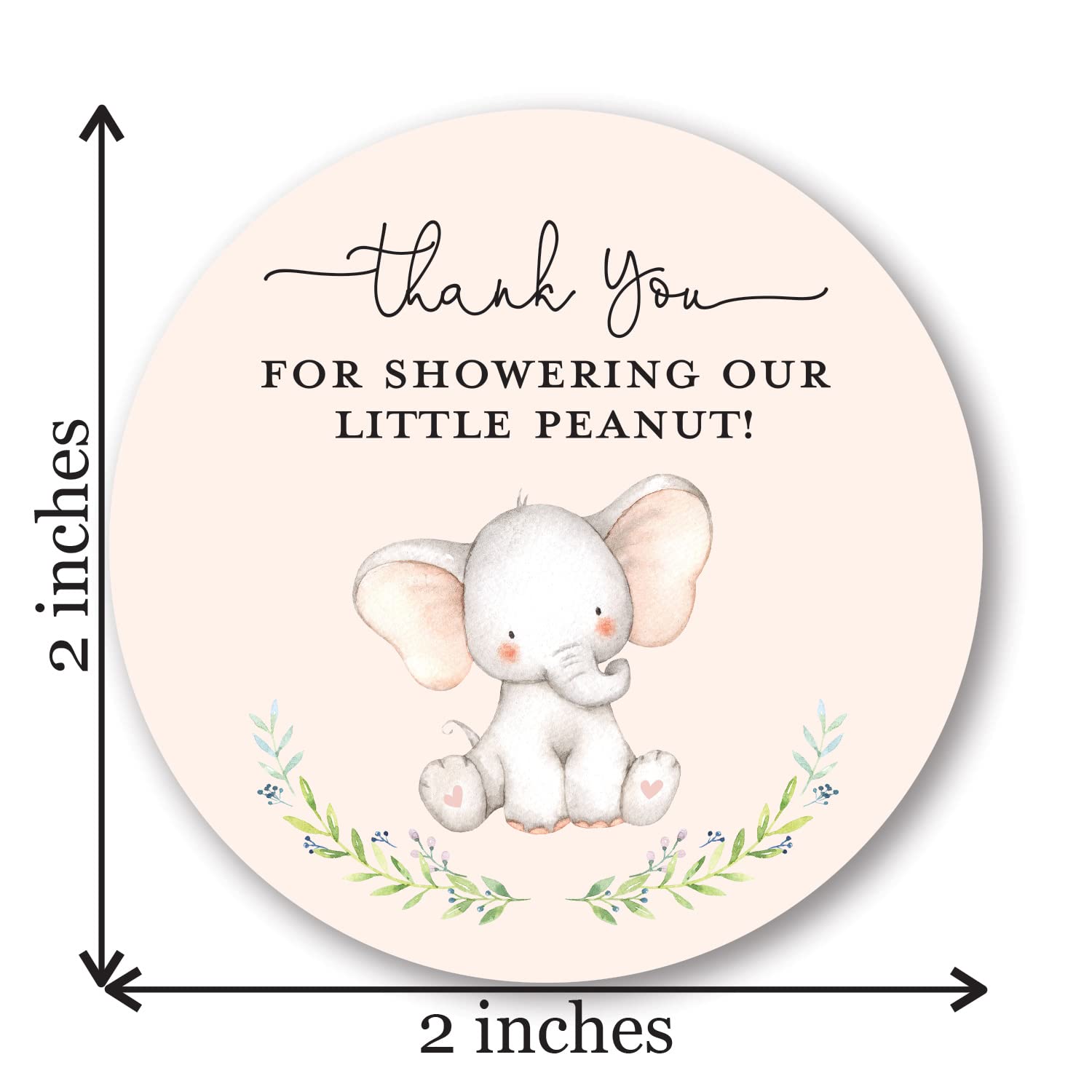 2" Round Elephant Baby Shower Thank You Favor Stickers (40 Labels) (Lovely Elephant on Pink)