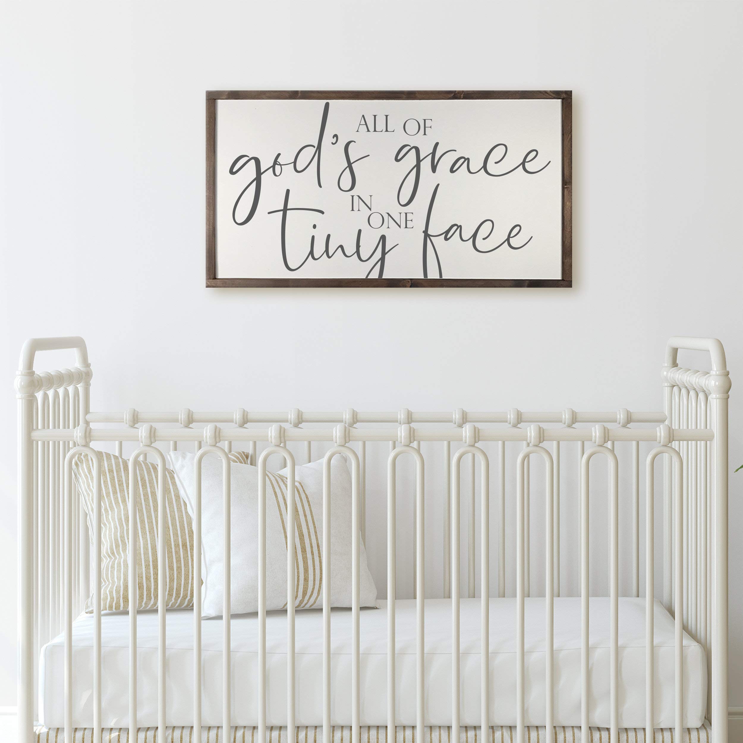 All of Gods Grace in One Tiny Face Sign Nursery Room Decor Framed Wood Sign Farm House Nursery Farmhouse Nursery Decor Crib Sign