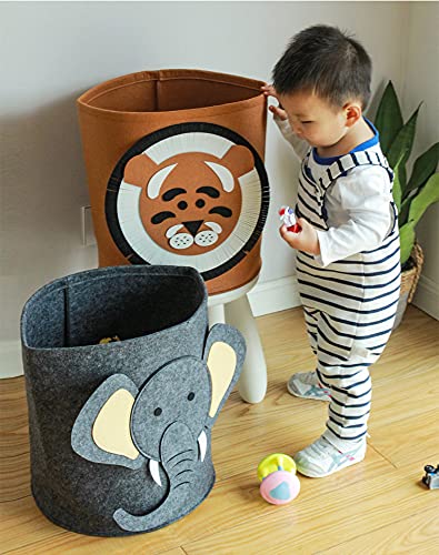 Wei Long Cute Foldable Felt Laundry,Nursery Hamper Laundry Basket,Storage Baskets for Kids Boys and Girls,Office,Bedroom,Clothes,Toys(Lion)
