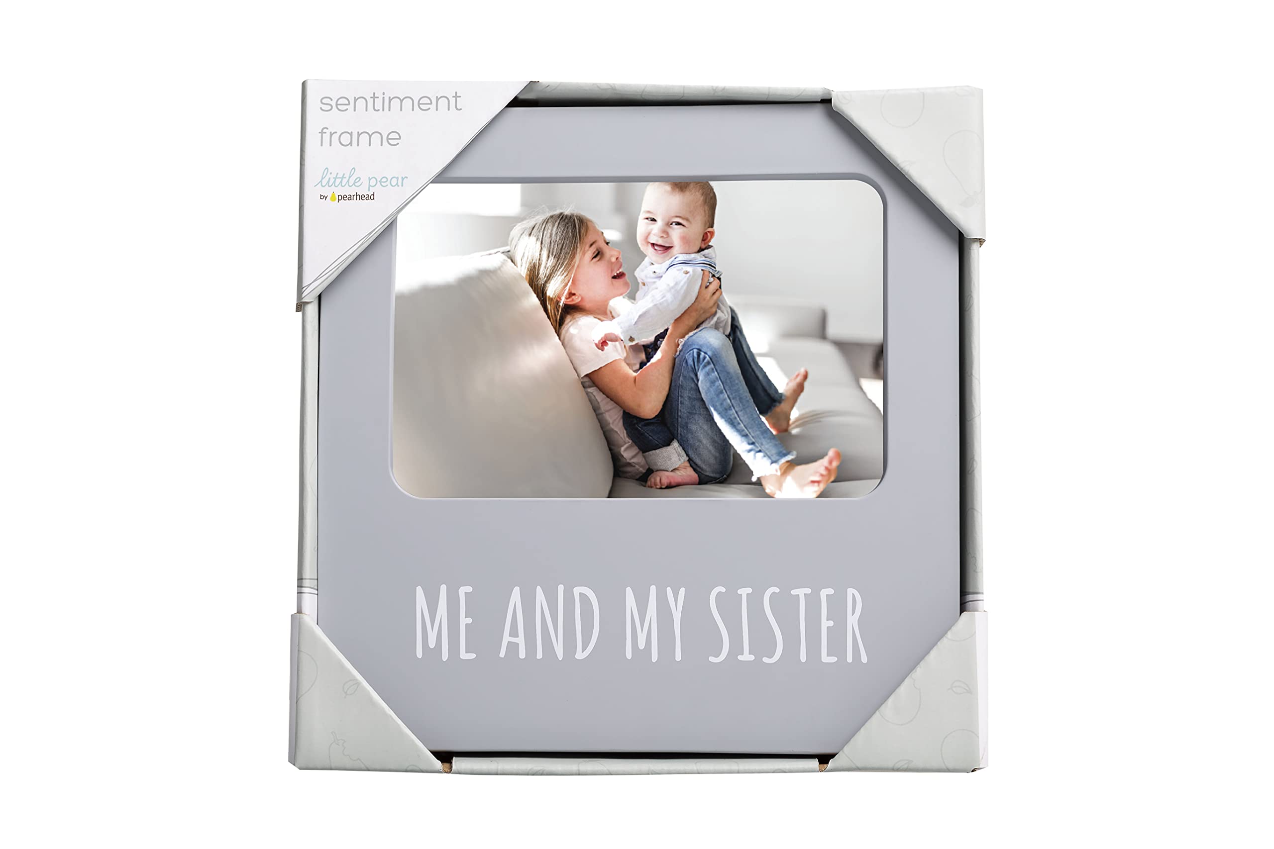 Little Pear Me and My Sister Photo Frame, Sibling Keepsake Picture Frame, Baby Girl Or Baby Boy Nursery Décor, 4x6 Photo Insert, Tabletop Picture Frame, Gray