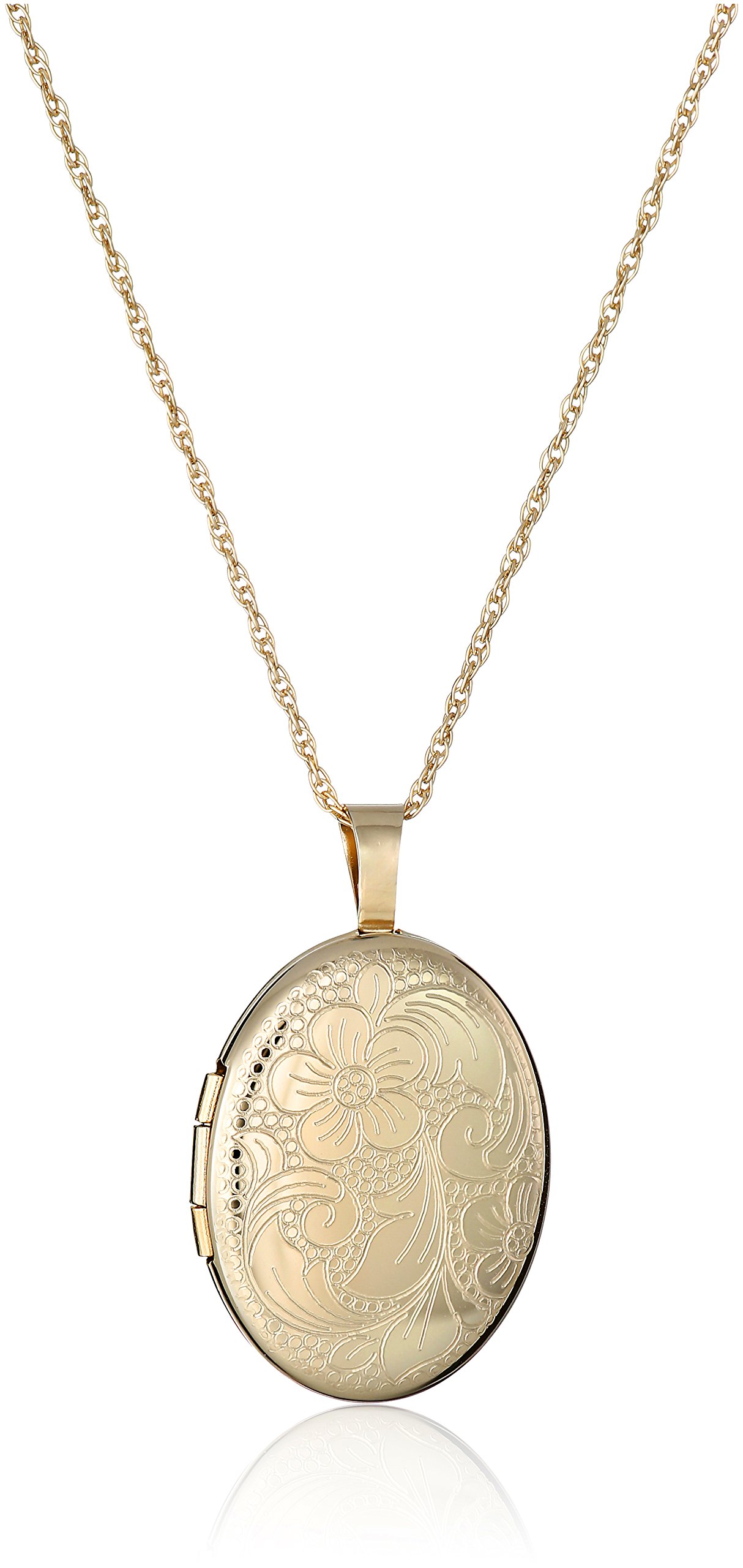 14k Gold-Filled Heart Floral Engraved Locket Necklace, 18"