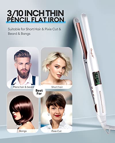 2/5 Inch Mini Flat Iron, CkeyiN Pencial Flat Iron for Short Hair, Beard and Pixie Cut, 30s PTC Fast Heating Small Hair Straightener with 15 Adjustable Temp, LCD Display, Auto Shut Off