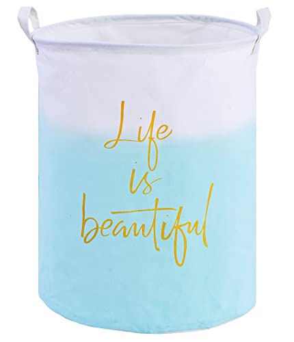 PFONB 19.7" X-Large Collapsible Laundry Basket,Waterproof Sturdy Lightweight Canvas Round Clothes Hamper for Baby Gift Basket.(Life Green)