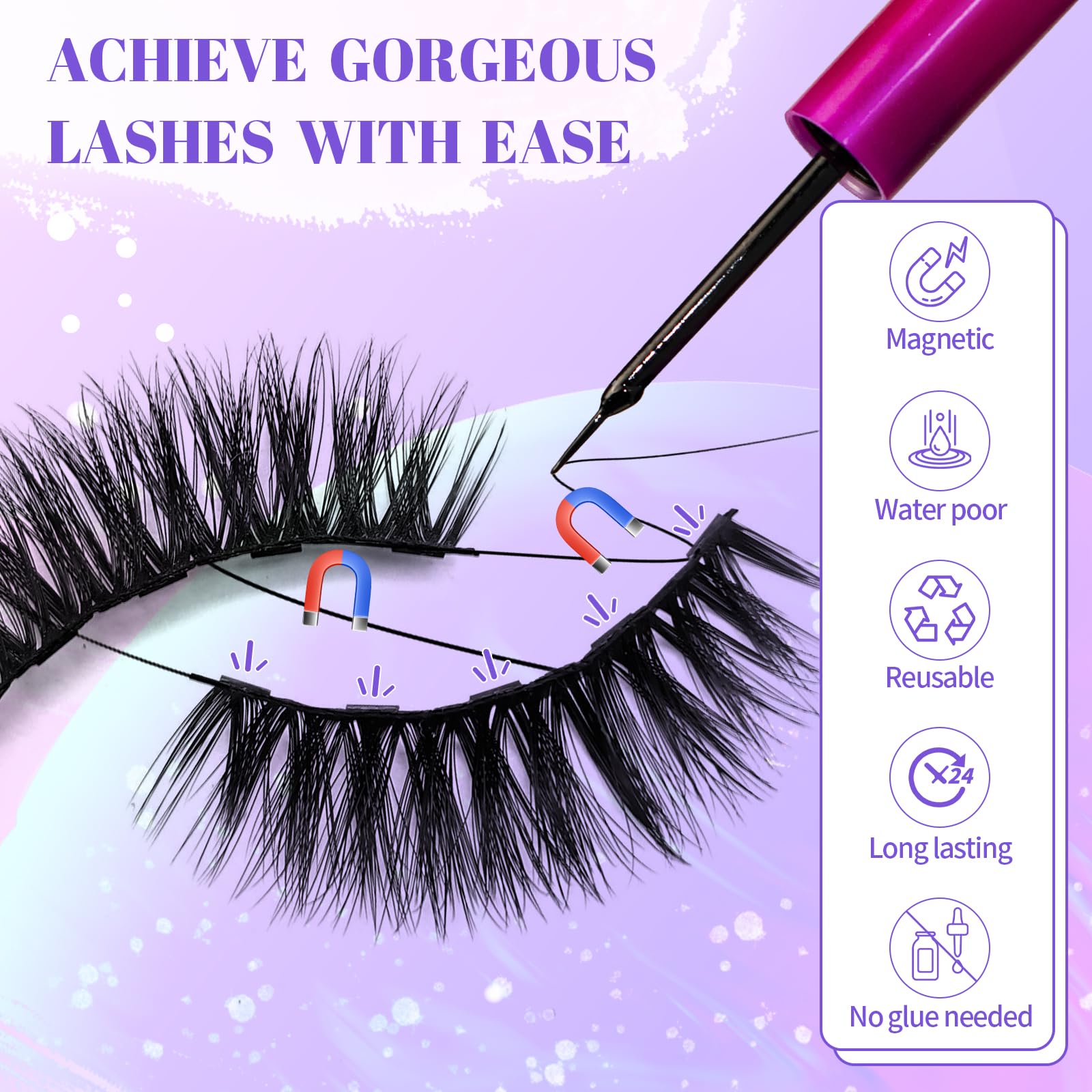 14 Pairs Magnetic Eyelashes and Eyeliner Kit, Long-lasting False Eyelashes with Magnetic Eyeliner & Tweezers, Reusable Magnetic lashes Natural Look, No Glue Needed