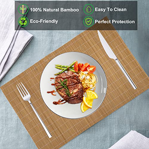 ANDSTAR Set of 8 Pcs Bamboo Placemats Sushi Rolling Mat Japanese Style Natural Anti-Slip Bamboo Placemats Washable Heat-Resistant Table Mats for Dining Room and Kitchen(Brown)