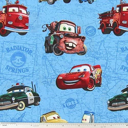 3/4 Yard - Cars Radiator Springs Map Toss on Blue Cotton Fabric - Lightning McQueen & Mater (Great for Quilting, Sewing, Craft Projects, Throw Pillows & More) 3/4 Yard (27 Inches) X 44 Inches