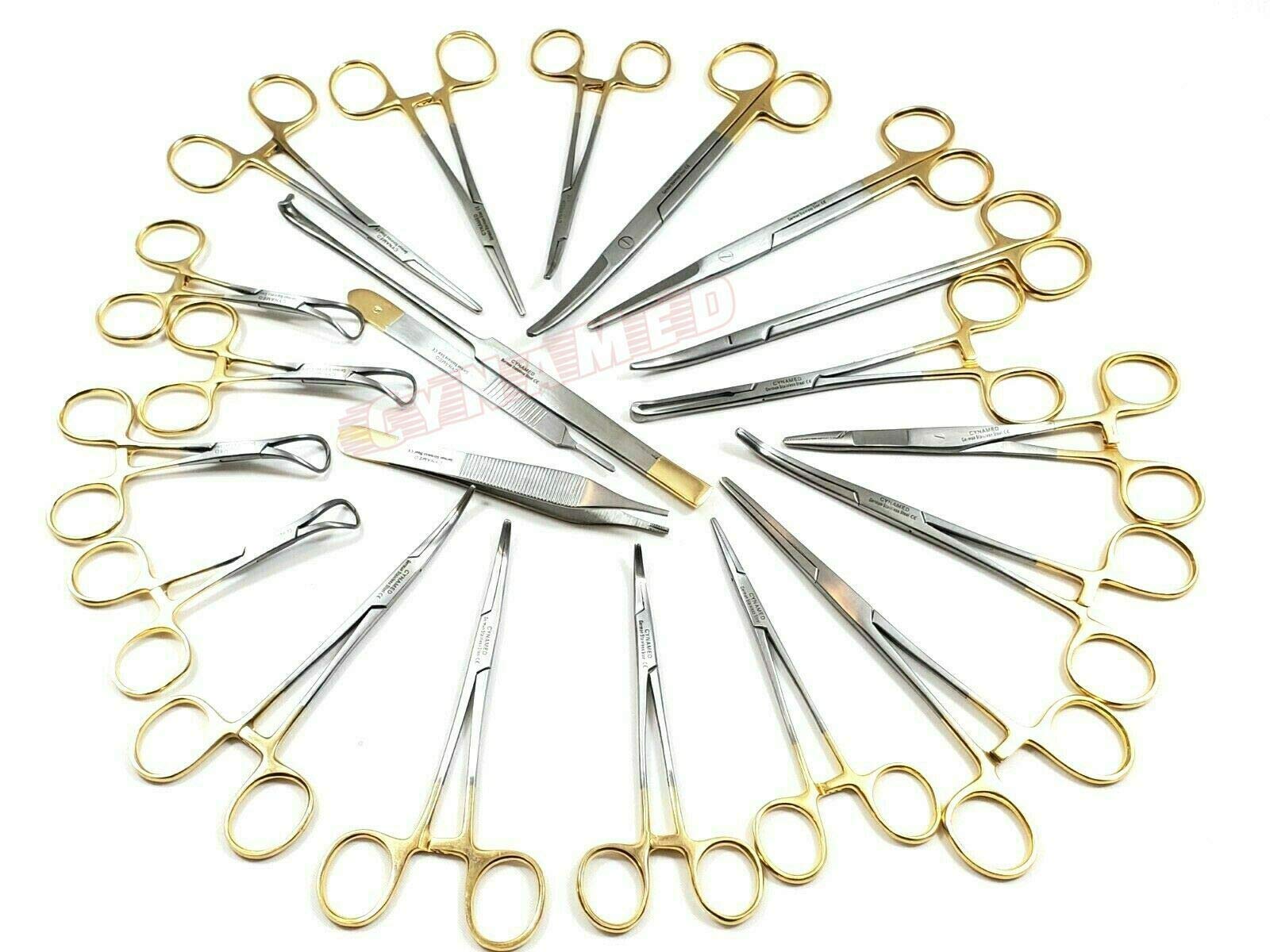 Cynamed-Gold Premium German 82 Pcs Veterinary Instruments Set -Include Kelly Forceps- Mosquito Forceps -Carmalt Forceps -Backhaus Towel Clamp- Mayo Metzenbaum Scissors- All in ONE