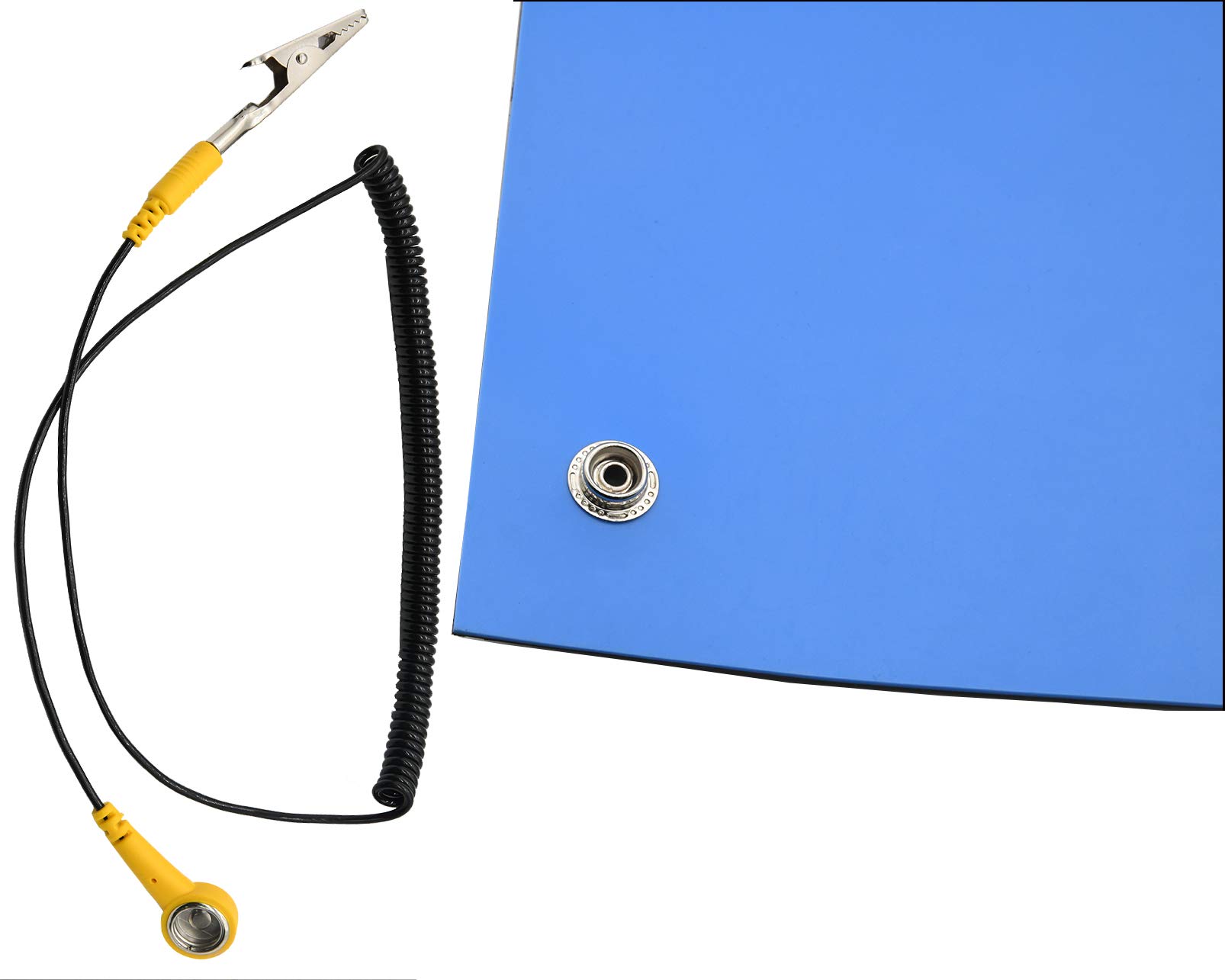 ESD High Temperature Mat Kit,ESD Mats,ESD Rubber Mat,ESD Kit,16" x 24" x 0.08",Blue, Anti-Static Mat with ESD Wrist Strap and ESD Grounding Cord for Sensitive Electronics Working - ESD Mat Kit