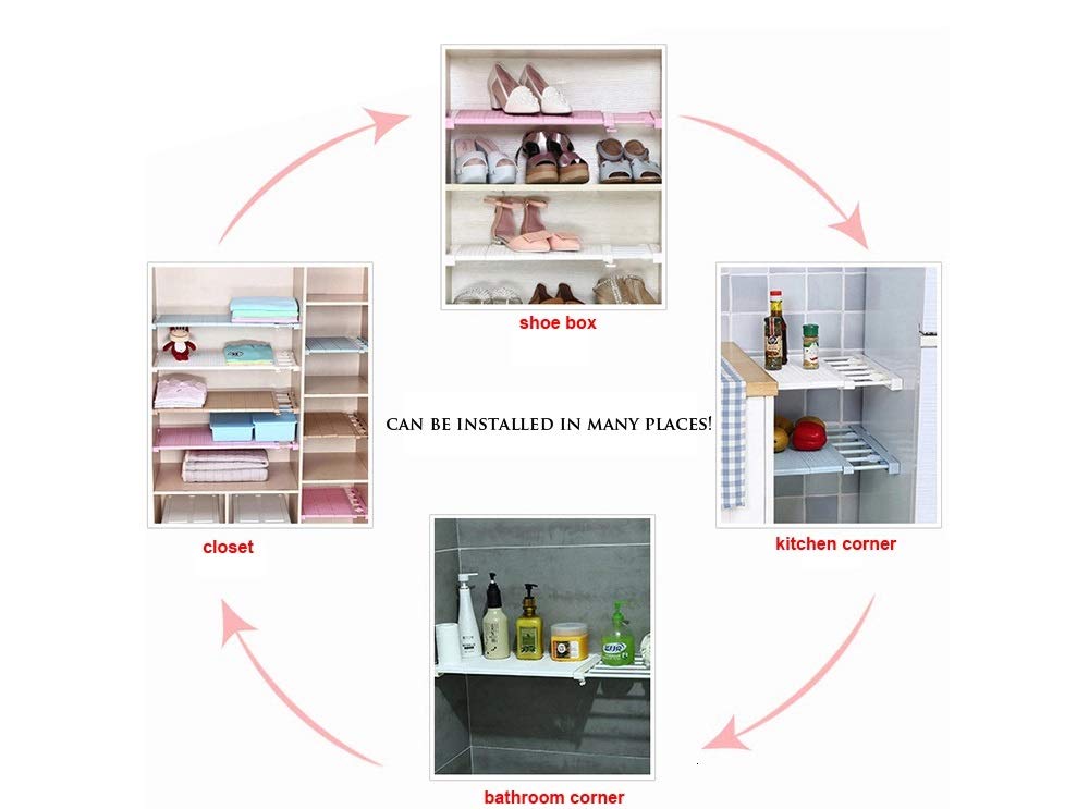 Adjustable Closet Organizer Storage Shelf Wall Mounted Kitchen Rack Space Saving Wardrobe Decorative Shelves Cabinet Holders (24 cm Wide 50-80cm Length, Blue)