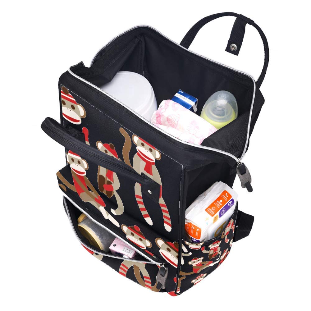 Christmas Sock Monkey Diaper Tote Bags Mummy Backpack Large Capacity Nappy Bag Nursing Traveling Bag for Baby Care