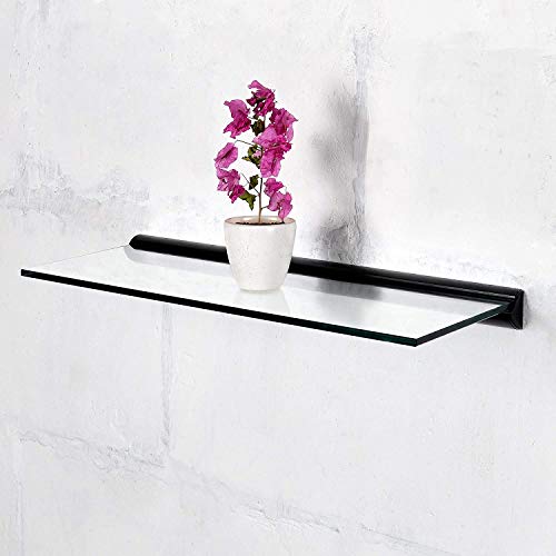 Deco Home Floating Tempered Glass Shelve 9 inch by 24 inch wth Black Brackets