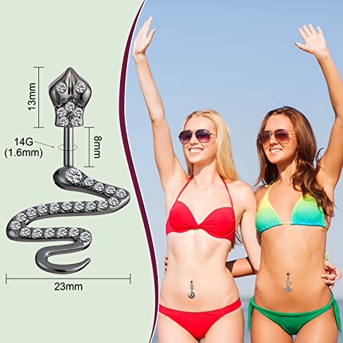 10pcs Belly Button Rings Stainless Steel Navel Rings Belly Button Jewelry Black Belly Ring Dangle Women's Body Piercing Barbells