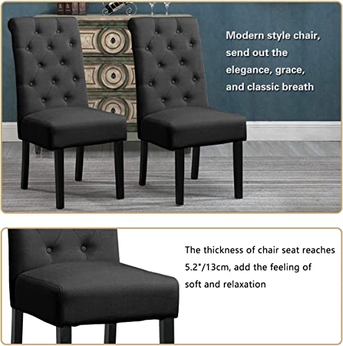 BELIFEGLORY Padding Dining Chair, Set of 2 Wooden Leg High Back Dining Chair Upholstered Fabric Dining Room Chairs Kitchen Chairs