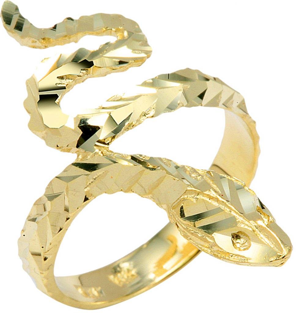 10k Yellow Gold Scale Band Snake Statement Ring (Size 7)
