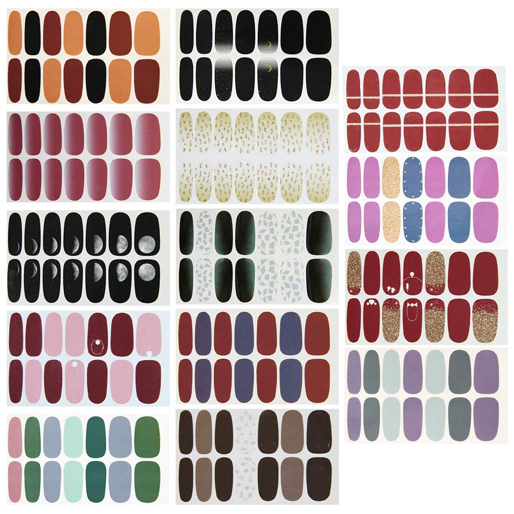 14 Sheets Nail Wraps Full Nail Art Polish Stickers,Self-Adhesive Nail Art Decals Strips Manicure Kits Nail Art Designs