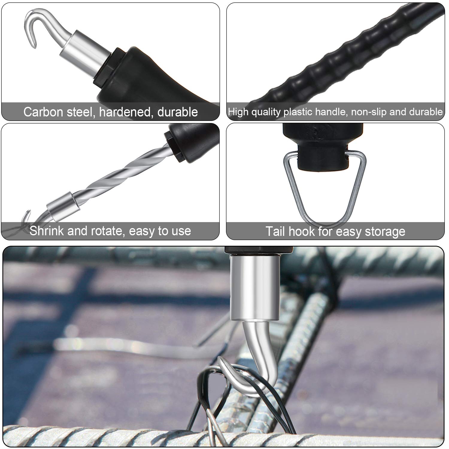 2 Pieces Automatic Rebar Tie Wire Twister, Rebar Tie Wire Twister Tool, Rebar Wire Twister Pull Tie Wire Twister, Concrete Metal Wire Twisting Fence Tool (Curved and Straight Hook)