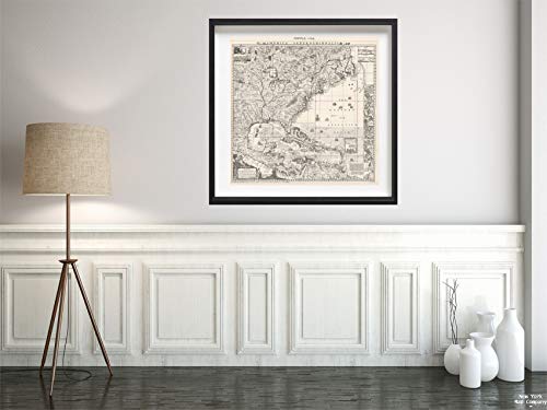 1733 Map|Facsimile: British Empire in America by Popple|Historic Antique Vintage Reprint|Size: 24x24|Ready to Frame