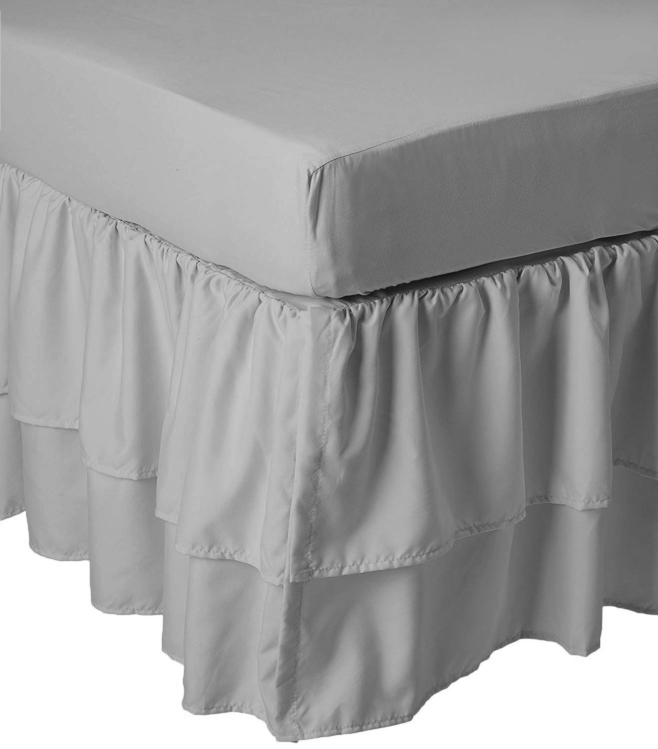 American Baby Company Double Layer Ruffled Crib Skirt Waterproof Mattress Pad Cover and Microfiber Fitted Crib Sheet Bundle, Gray, for Boys and Girls