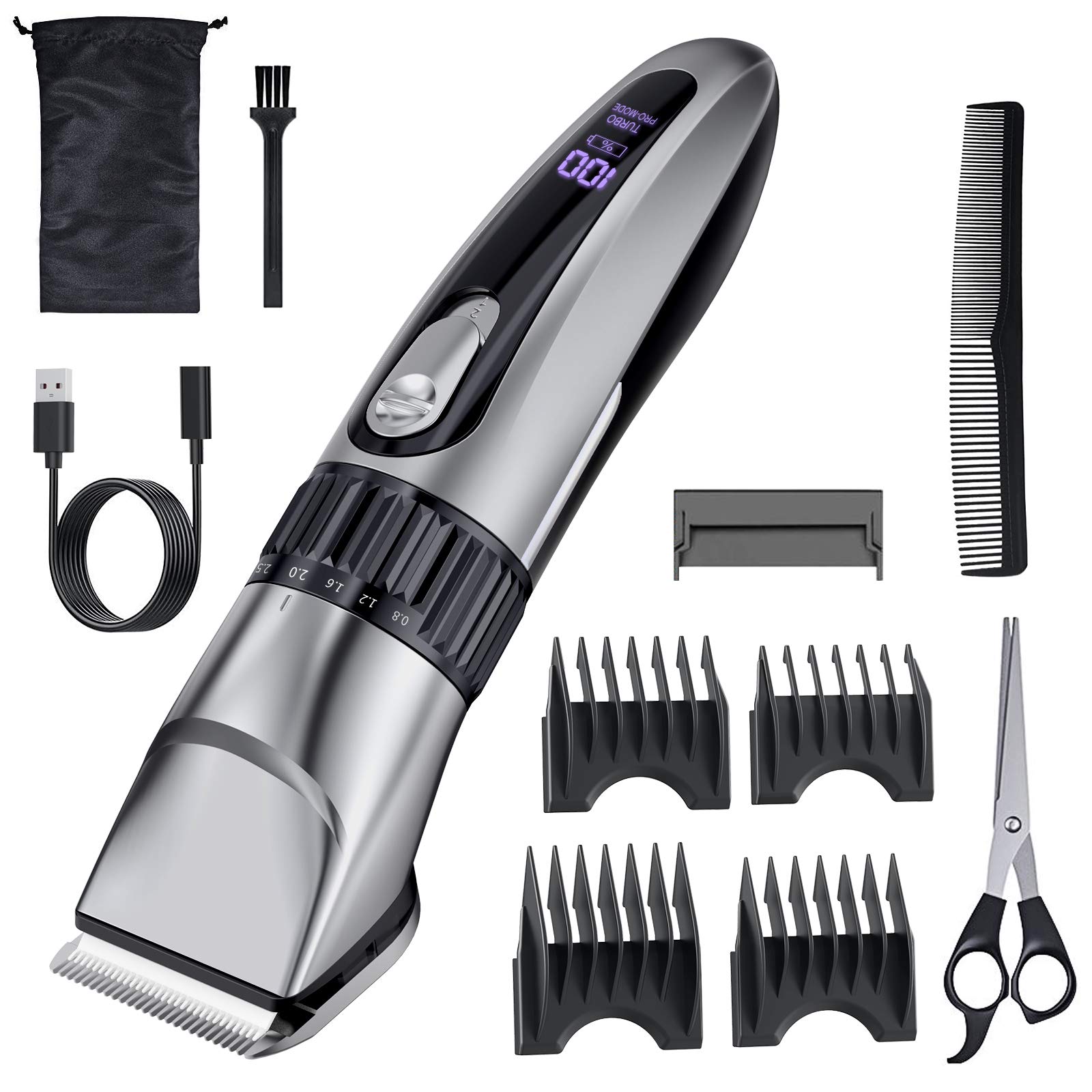 Cordless Hair Clippers for Men, Professional Hair Trimmer, Powerful Hair Grooming Cutting kit, Rechargeable Waterproof Electric Mens Haircut Clipper for Barbers & Home Use with LED Display