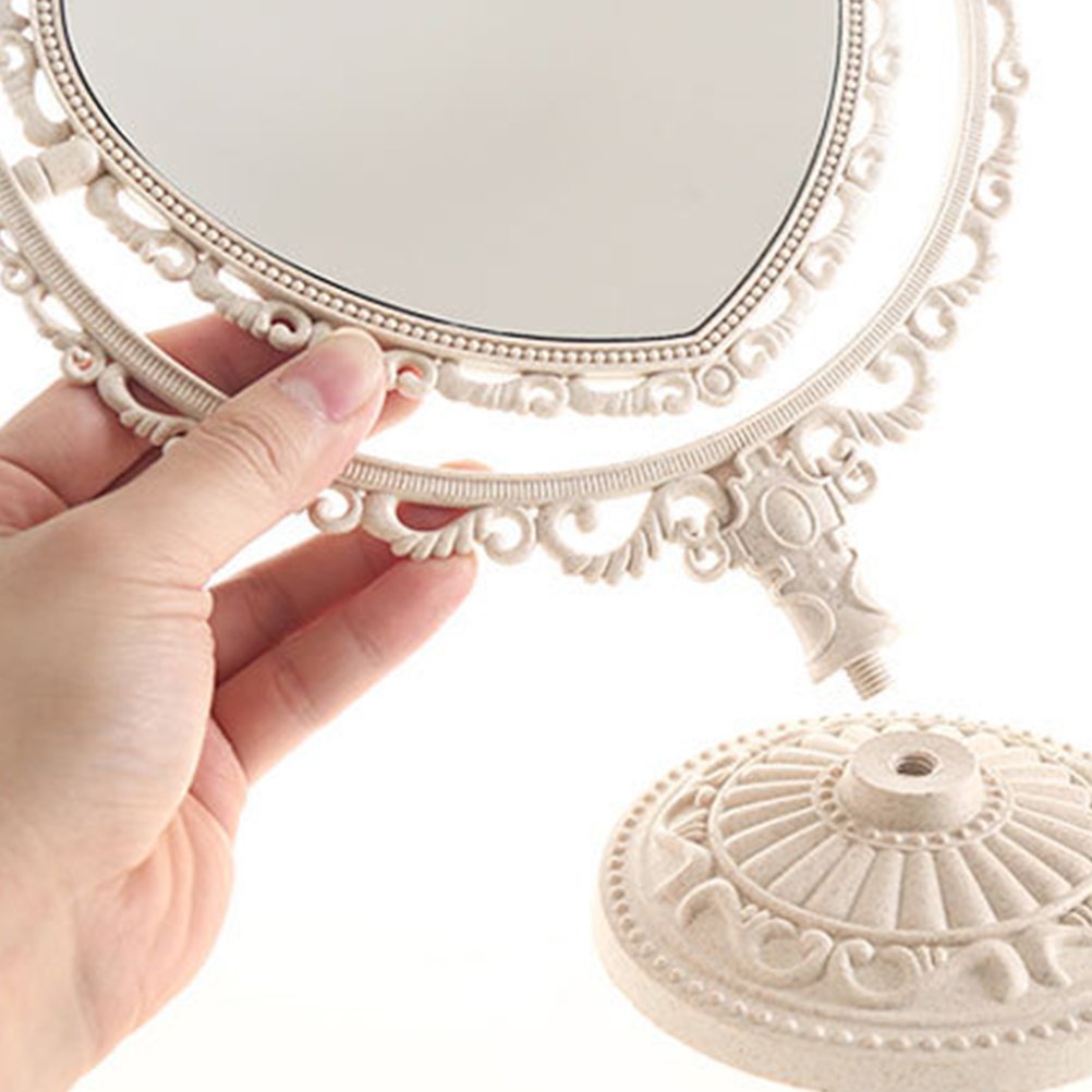D&XQAUO Heart Shaped Mirror - Coquette Room Decor for Desk, Vanity & Bathroom - Cute Table Mirror with Stand (Beige)