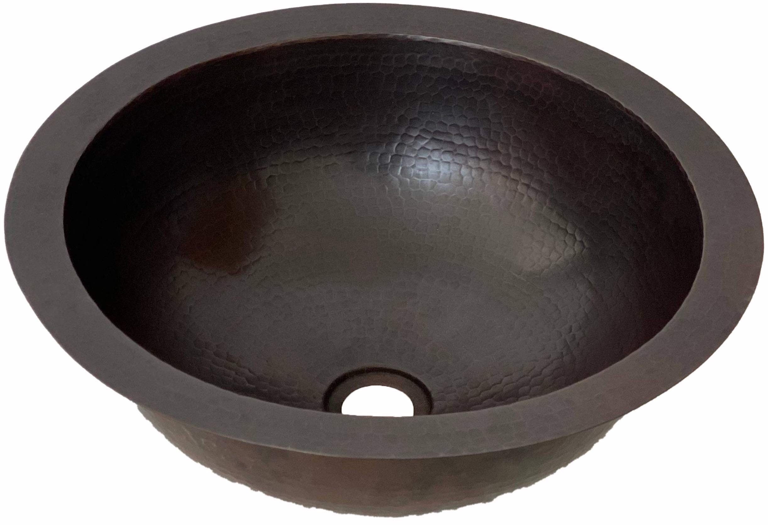 15" Round Copper Bathroom Sink Mexican Copper Bath Sink Pure Copper Hand Hammered Dual Mount Dark CPS05