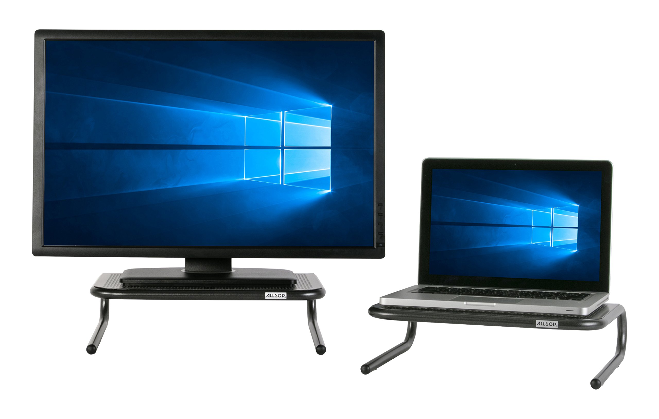 Allsop Metal Art Jr. Monitor Stand, 14-Inch wide platform holds 40 lbs with keyboard storage space - Pearl Black, 2 Pack