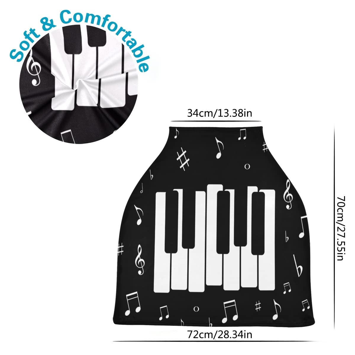 Music Icon with Piano and Musical Notes Baby Car Seat Covers Canopy Nursing Cover Breastfeeding Scarf Soft Breathable Stretchy Coverage Infant Stroller Cover Multi Use for Boys Girls Babies