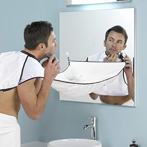 Dalabeng Beard Bib Beard Apron, Beard Hair Catcher for Men Shaving & Trimming, Non-Stick Beard Cape Grooming Cloth, Waterproof, with 2 Suction Cups, Best Gifts for Men (White)