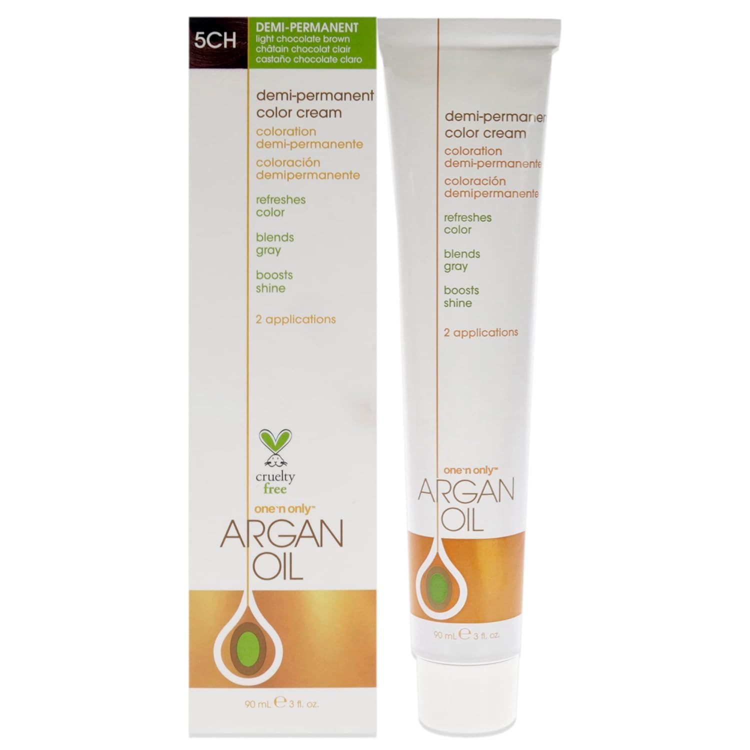 One N' Only Permanent Hair Color - Permanent Hair Dye Made with Argan Oil - Delivers Rich, Accurate Tones with Gray Coverage - Improves Moisture & Elasticity - 5CH Light Chocolate Brown (3 oz)